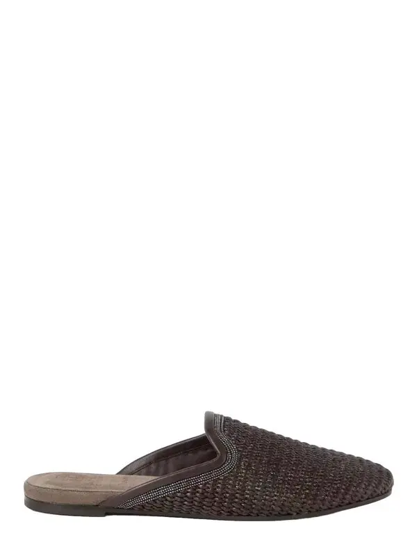 Brunello Cucinelli Monili-embellished Raffia Slippers - Brown