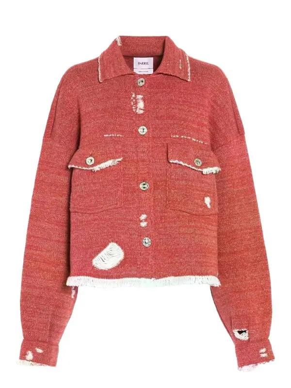 BARRIE Fringed Denim Jacket - Red