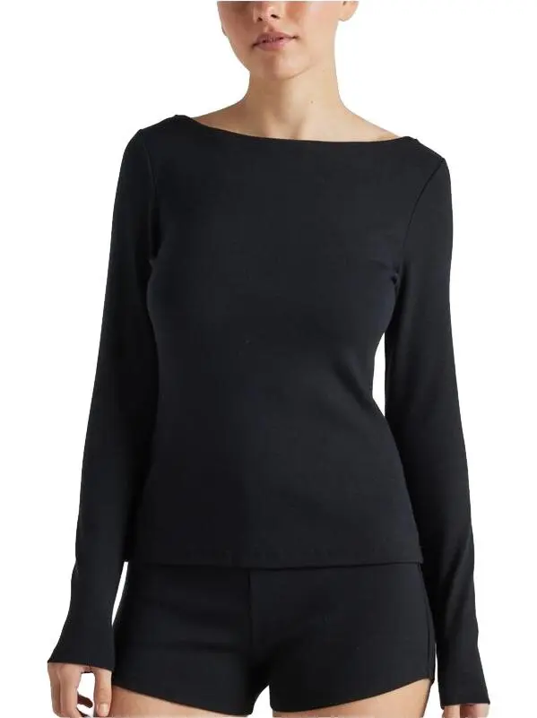 LOSANO Serene Rib Long Sleeve Top - Black