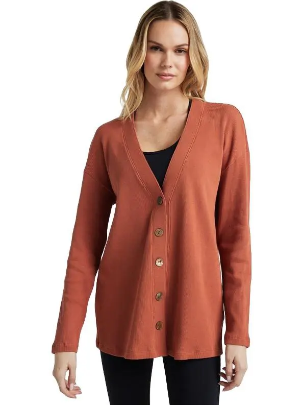 LOSANO Organic Thermal Relaxed Cardigan - Brown