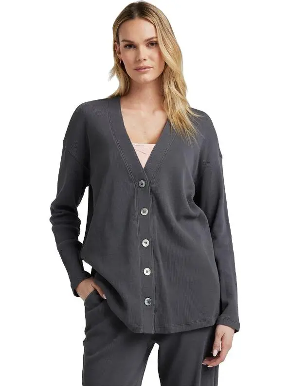 LOSANO Organic Thermal Relaxed Cardigan - Gray