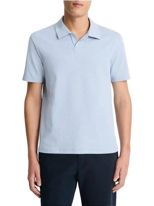 Vince Houndstooth Pima Cotton Johnny-collar Polo Shirt - Blue