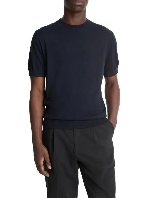 Vince Featherweight Merino Wool-cashmere Short-sleeve Sweater - Black