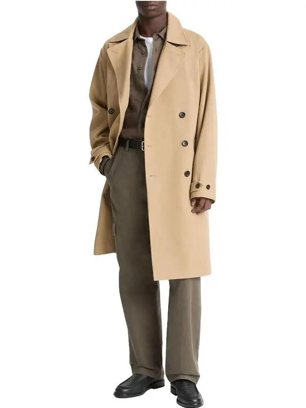 Vince Italian Cotton Double-breasted Trench Coat - Natural