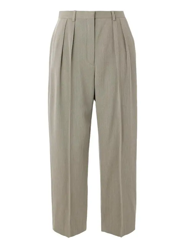 Loro Piana Hudson Cropped Pleated Wool Tapered Trousers - Gray