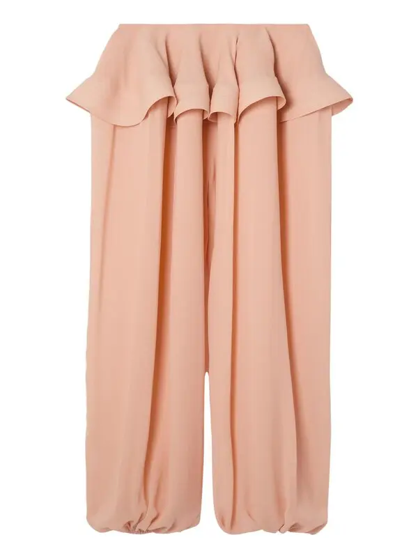 Alaïa Pleated Georgette Peplum Tapered Trousers - Orange