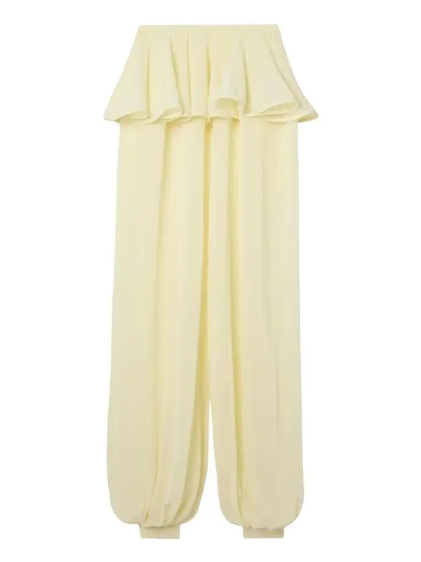 Alaïa Pleated Georgette Peplum Tapered Pants - Yellow