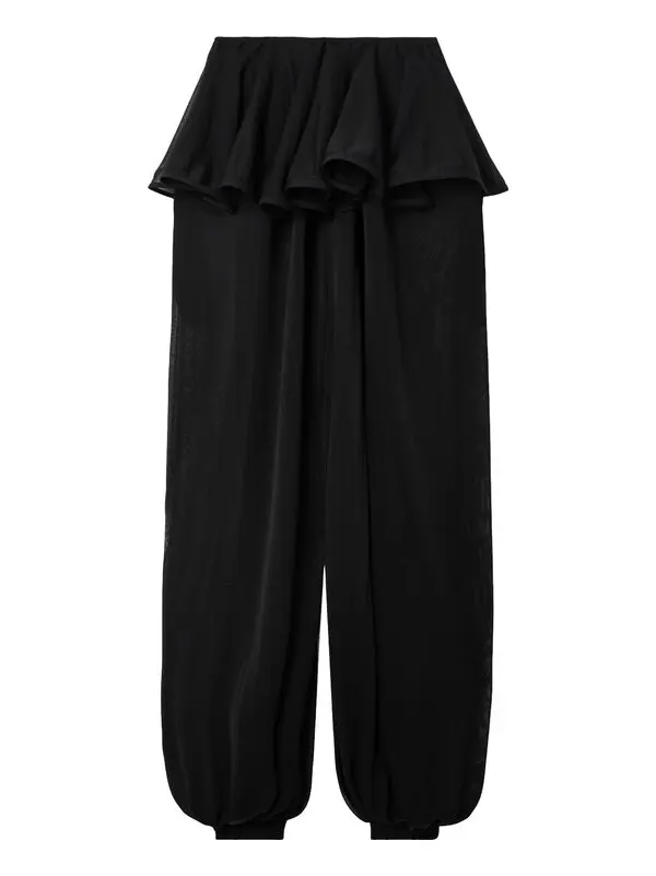 Alaïa Pleated Georgette Peplum Tapered Pants - Black