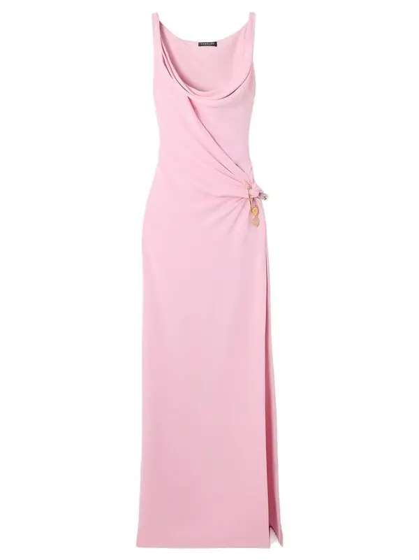 Versace Embellished Draped Wrap-effect Silk-cady Gown - Pink