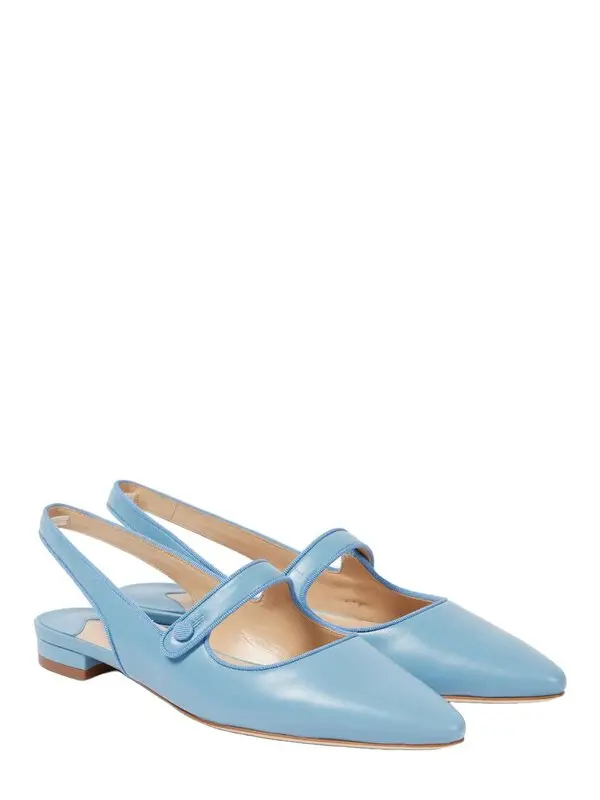 Manolo Blahnik Campariflat Leather Slingback Flats - Blue