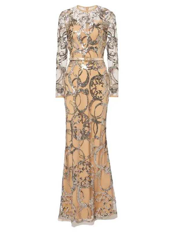 Elie Saab Sequined Tulle Gown - Silver