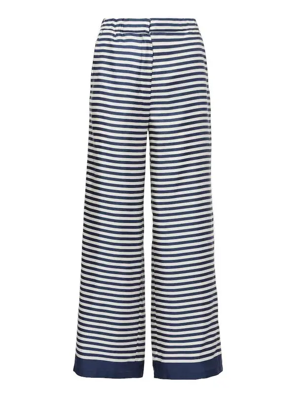 Max Mara Nine Striped Silk Wide-leg Pants - Beige