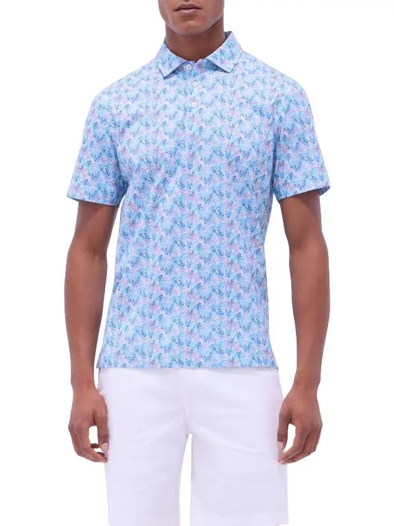 Bugatchi Victor Ooohcotton® Leaf Print Polo - Turquoise