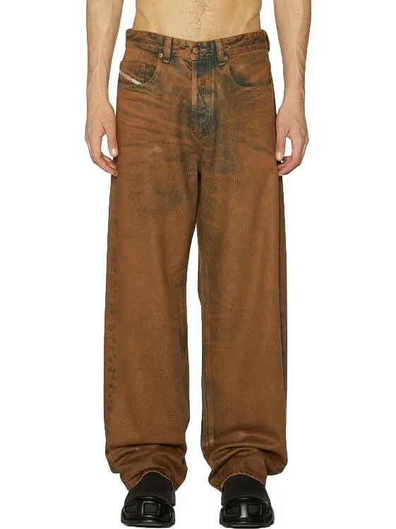 DIESEL® 2001 D-macro Relaxed Fit Coated Jeans - Brown Denim
