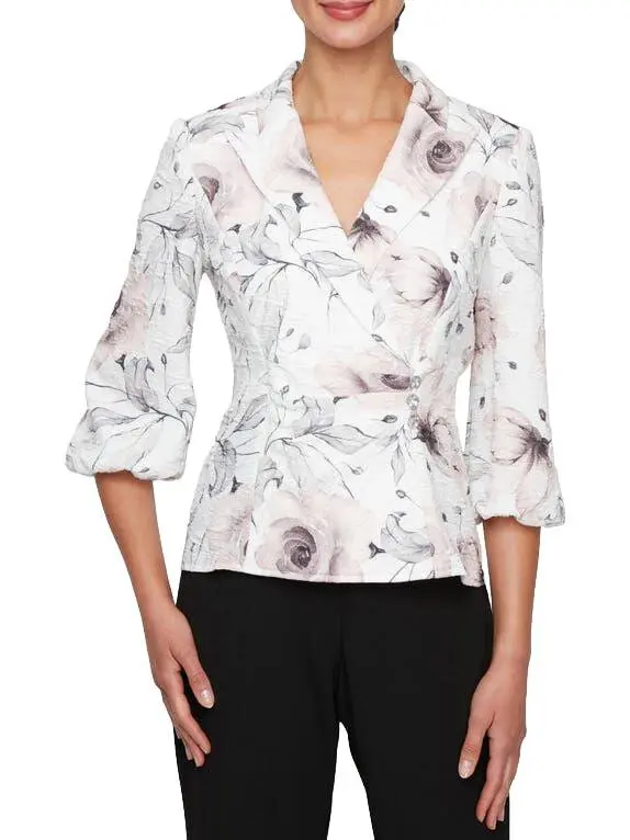 Alex Evenings Print Jacquard Blazer - Ivory/ Pink