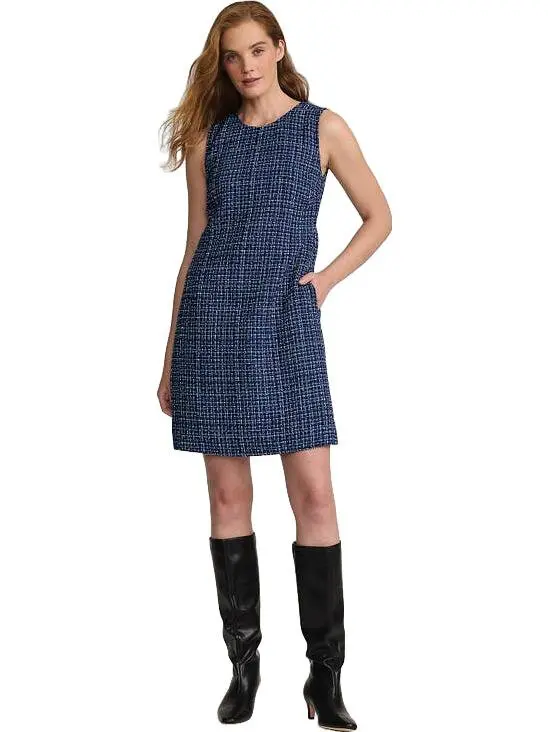 LANDS' END Washable Tweed Sleeveless Dress - Navy/blue/ivory Tweed
