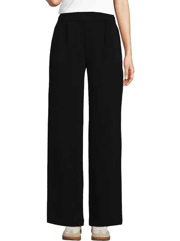 LANDS' END Knit High-rise Pleated Wide-leg Pants - Black