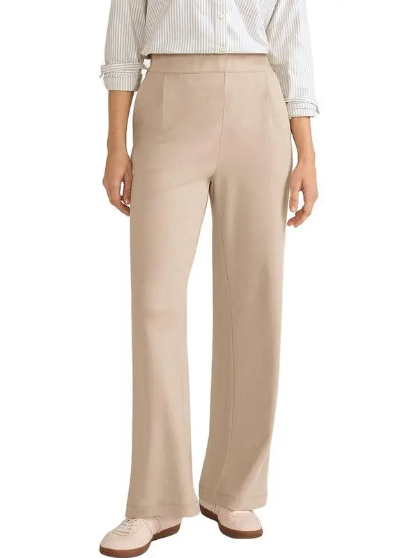 LANDS' END Knit High-rise Pleated Wide-leg Pants - Champagne