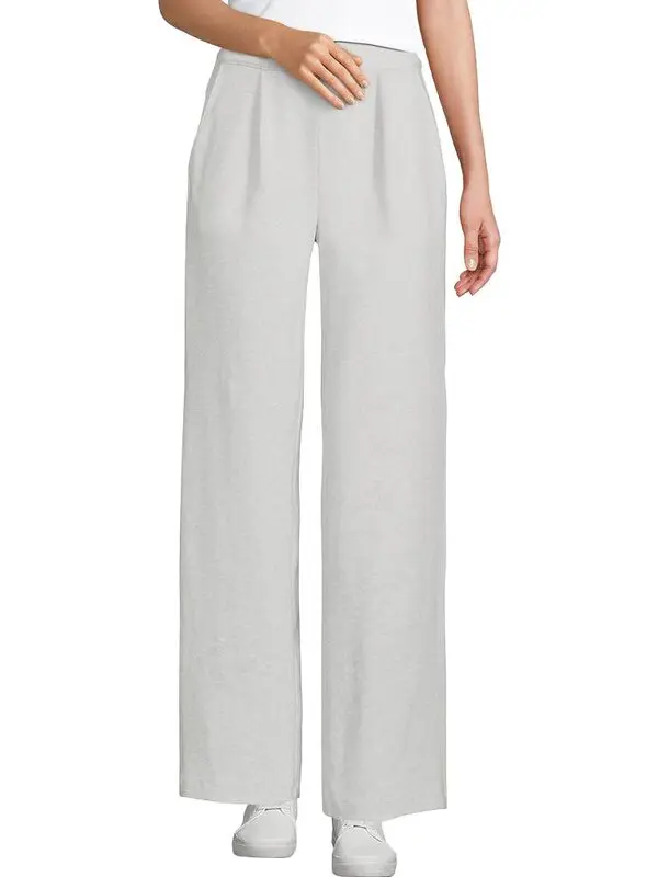 LANDS' END Knit High-rise Pleated Wide-leg Pants - Soft Light Gray Heather