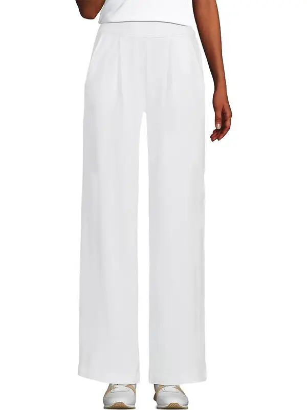 LANDS' END Knit High-rise Pleated Wide-leg Pants - White
