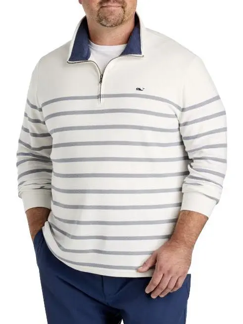 Vineyard Vines Big & Tall Brenton Stripe Saltwater Quarter-zip Pullover - Nautical Navy