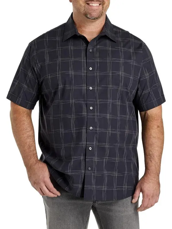 SYNRGY BY DXL Big & Tall Large Plaid Sport Shirt - Black White