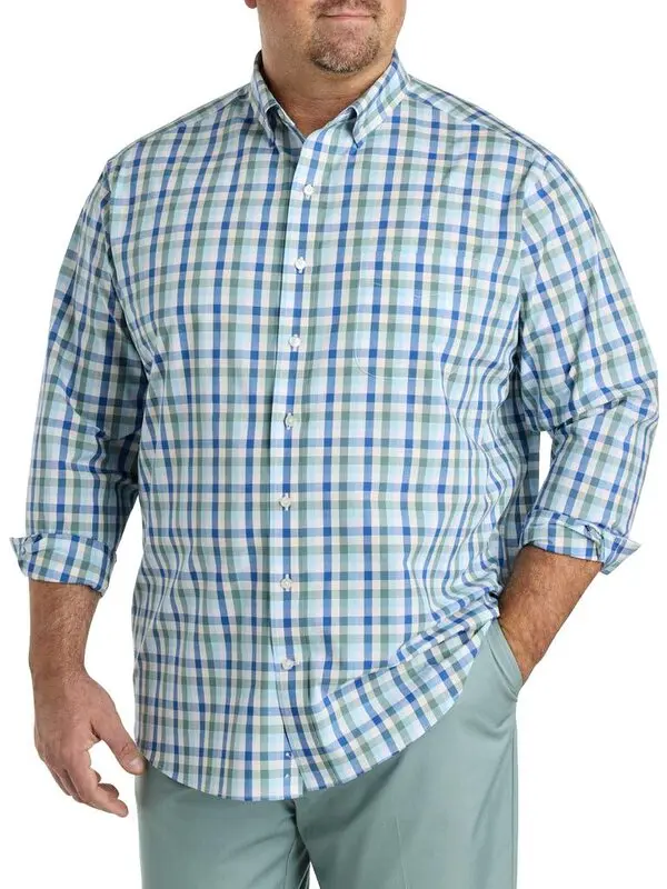 OAK HILL BY DXL Big & Tall Small Plaid Performance Sport Shirt - Blue Multi
