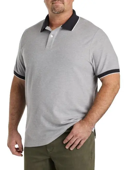 HARBOR BAY BY DXL Big & Tall Contrast Piqué Polo Shirt - Grey Heather