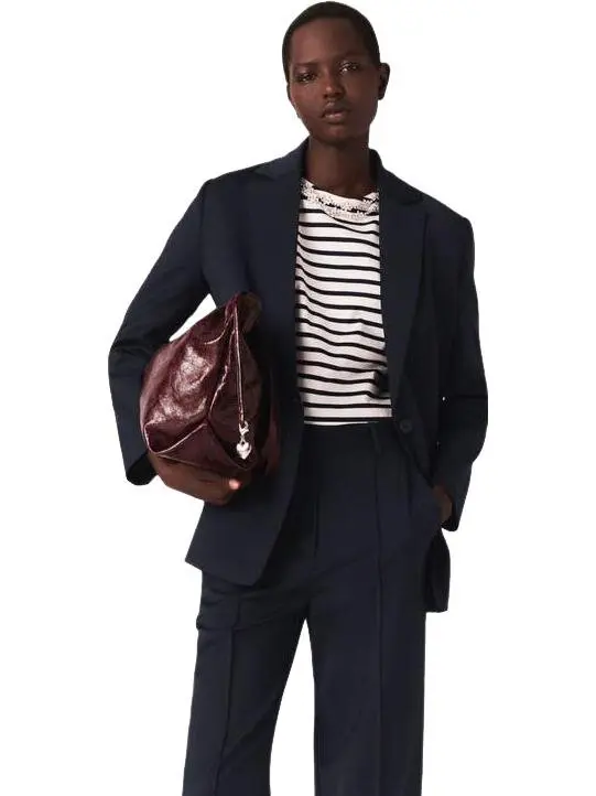 Maje Suit Jacket With Pleated Back - Navy