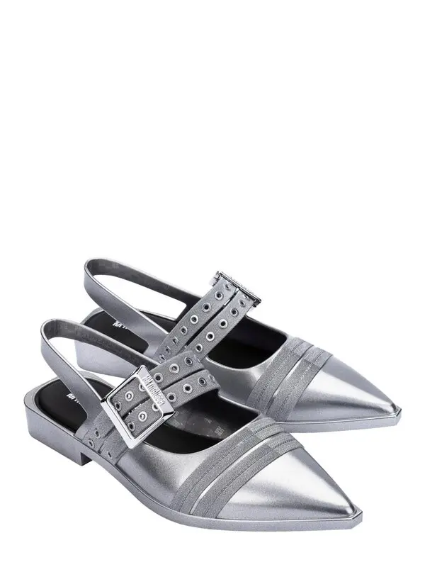 Melissa Ladylike Mary Jane Flats - Silver/ Black