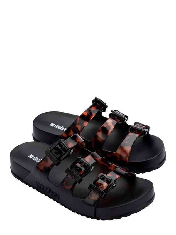 Melissa Cozy Stripes Platform Slide Sandal - Black/ Clear Tortoise