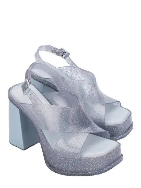 Melissa Dance Slingback Platform Sandal - Glitter Clear/ Blue