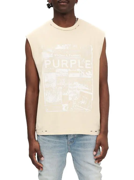 PURPLE BRAND Textured Jersey Graphic Muscle Tee - Ecru