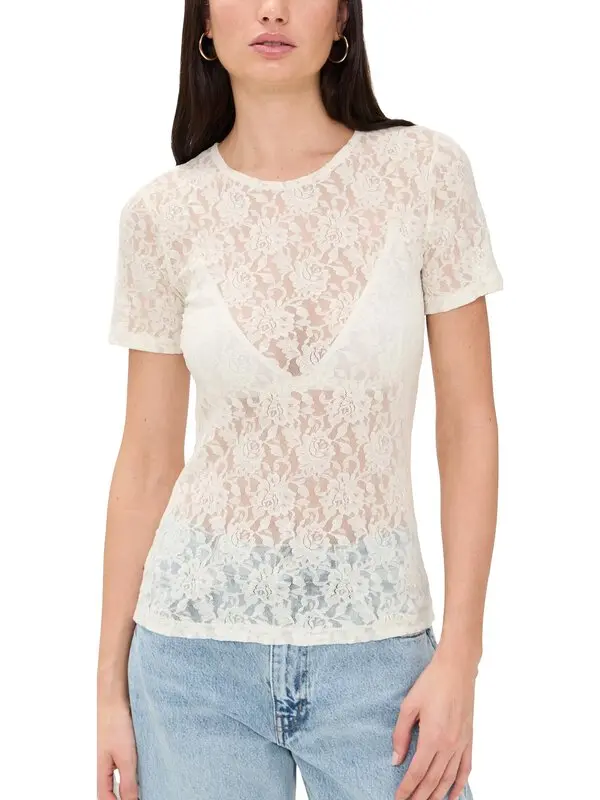 Hanky Panky Floral Lace Short Sleeve Top - Marshmallow