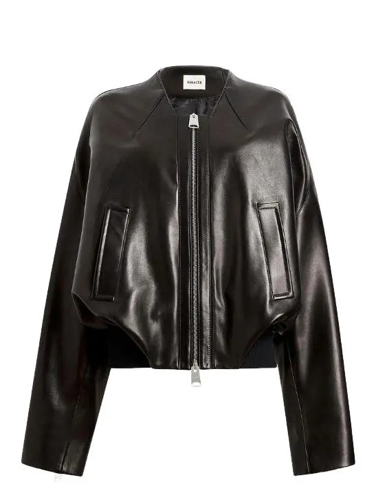 Khaite Hewit Leather Bomber Jacket - Black