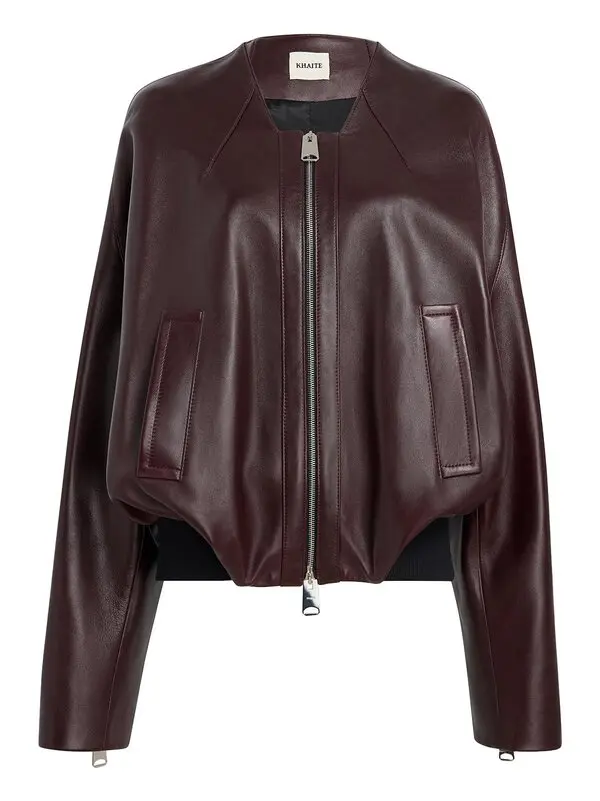 Khaite Hewit Leather Bomber Jacket - Bordeaux