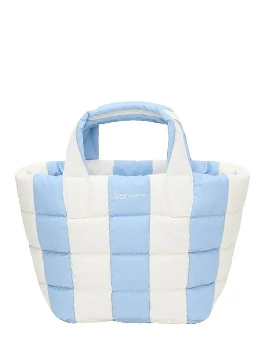 VEECOLLECTIVE Small Porter Recycled Nylon Tote - Cerulean - Marshmallow Stripes