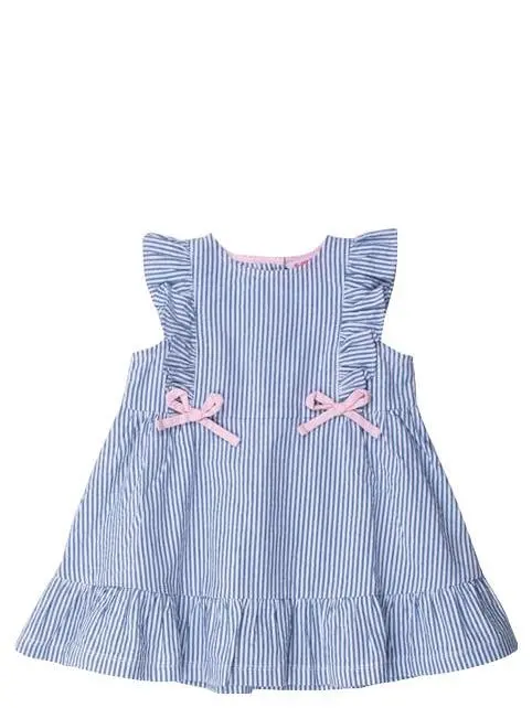 RUFFLEBUTTS Stripe Cotton Seersucker Dress - Blue