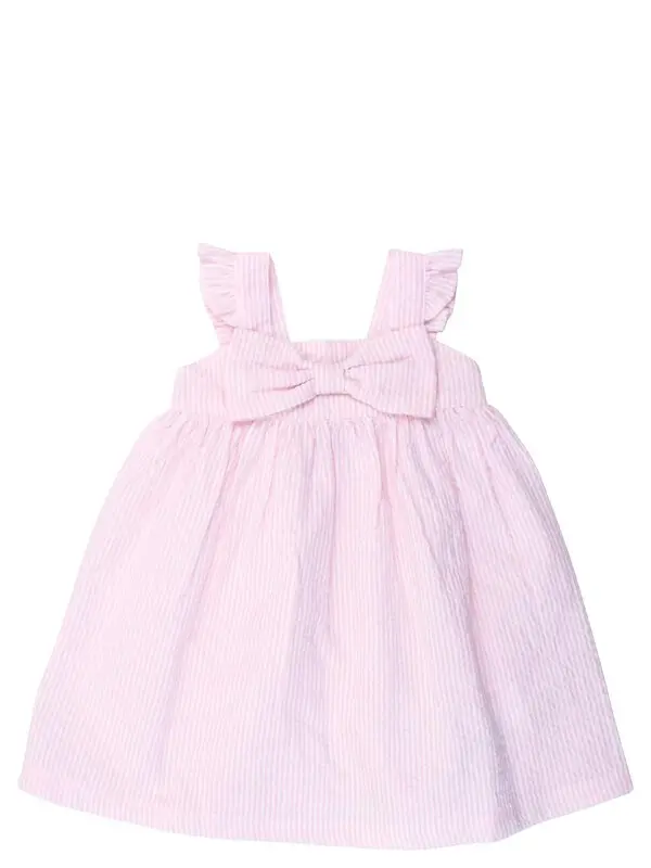 RUFFLEBUTTS Bow Front Seersucker Pinafore Dress - Pink