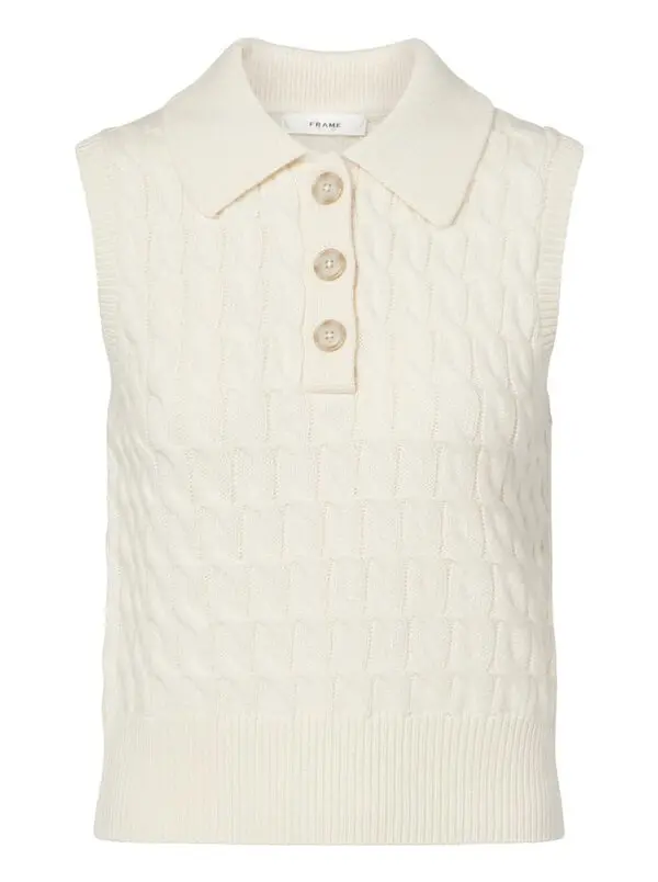 FRAME The Cable Polo Wool Vest - Beige