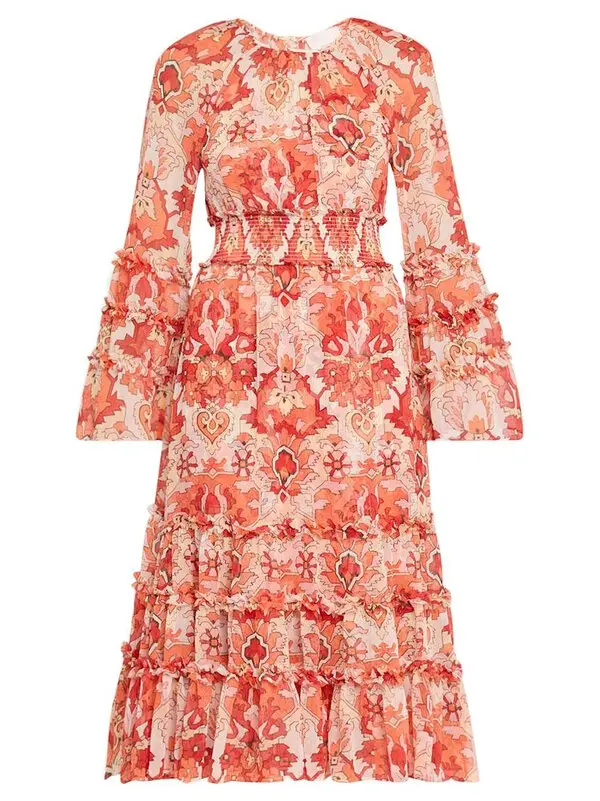 Cinq À Sept Sunnina Damask Midi Dress - Pink Poppy Multi