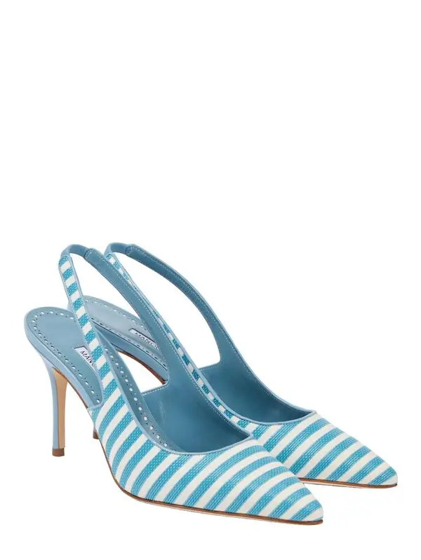 Manolo Blahnik Allurafia 90 Striped Slingback Pumps - Blue