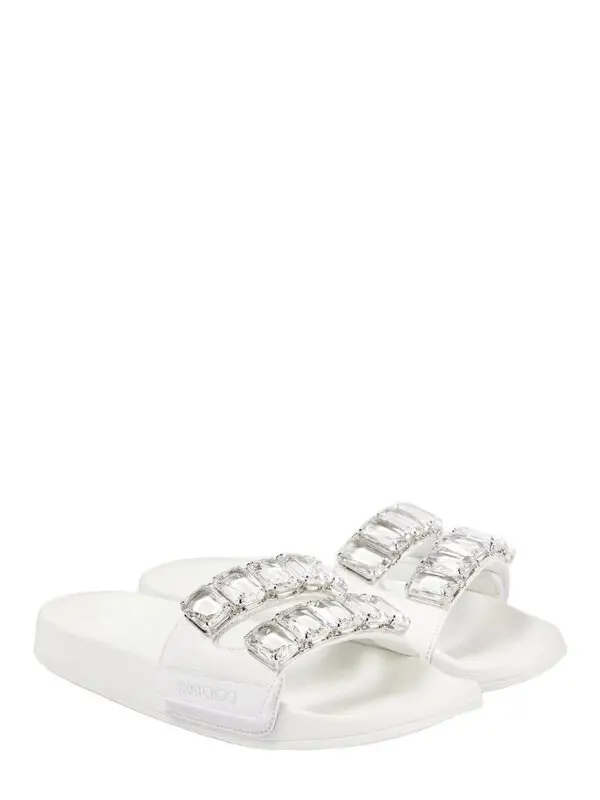 JIMMY CHOO Fitz Crystal-embellished Leather Slides - White