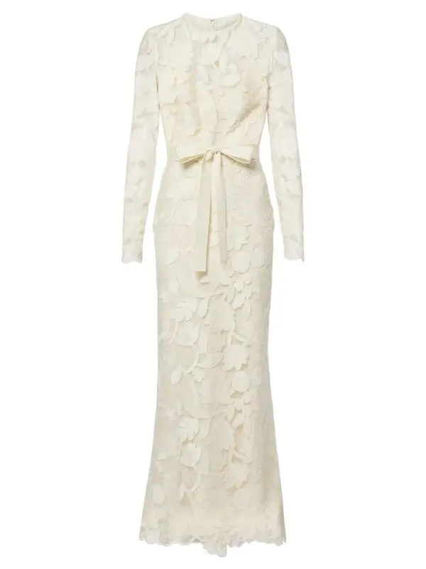 Elie Saab Floral Embroidered Tulle Midi Dress - White
