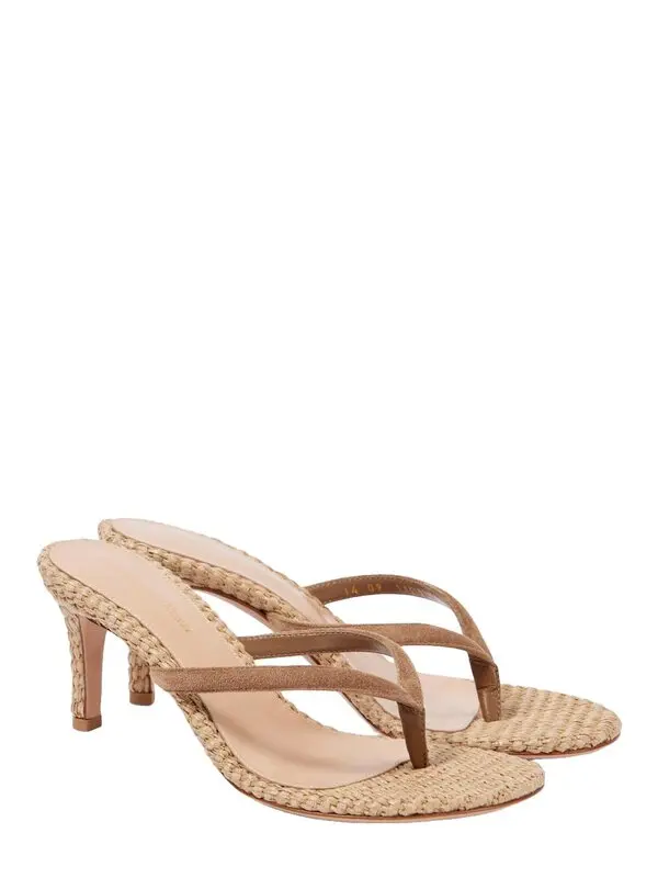 GIANVITO ROSSI 70 Raffia And Suede Mules - Beige