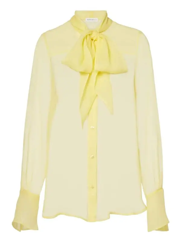 Nina Ricci Sheer Tie-neck Blouse - Yellow