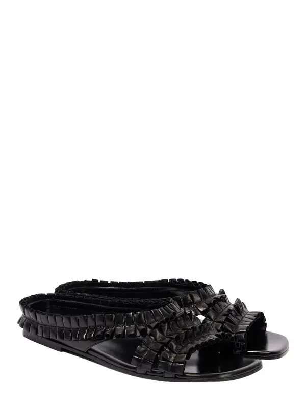 Dries Van Noten Ruffled Leather Sandals - Black