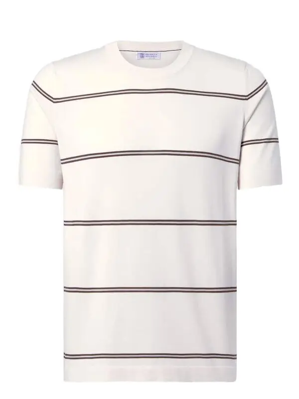 Brunello Cucinelli Striped Cotton T-shirt - White