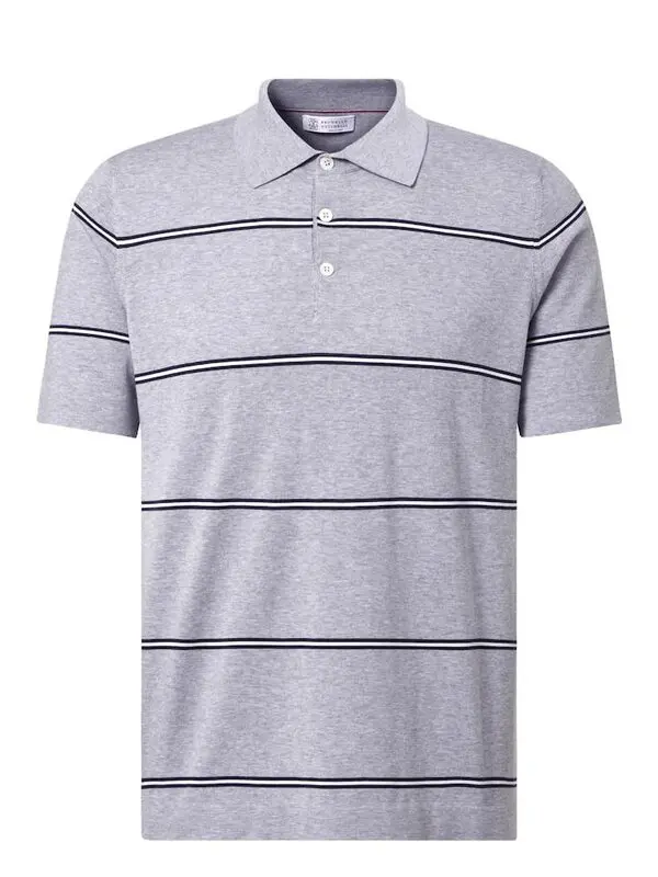 Brunello Cucinelli Striped Cotton Polo Shirt - Grey