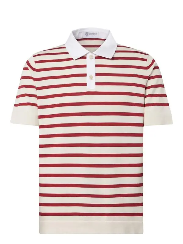 Brunello Cucinelli Striped Cotton Polo Shirt - Red